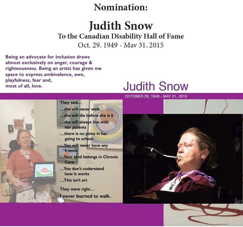 Judith Snow - Disability Hall of Fame – Inclusion Press